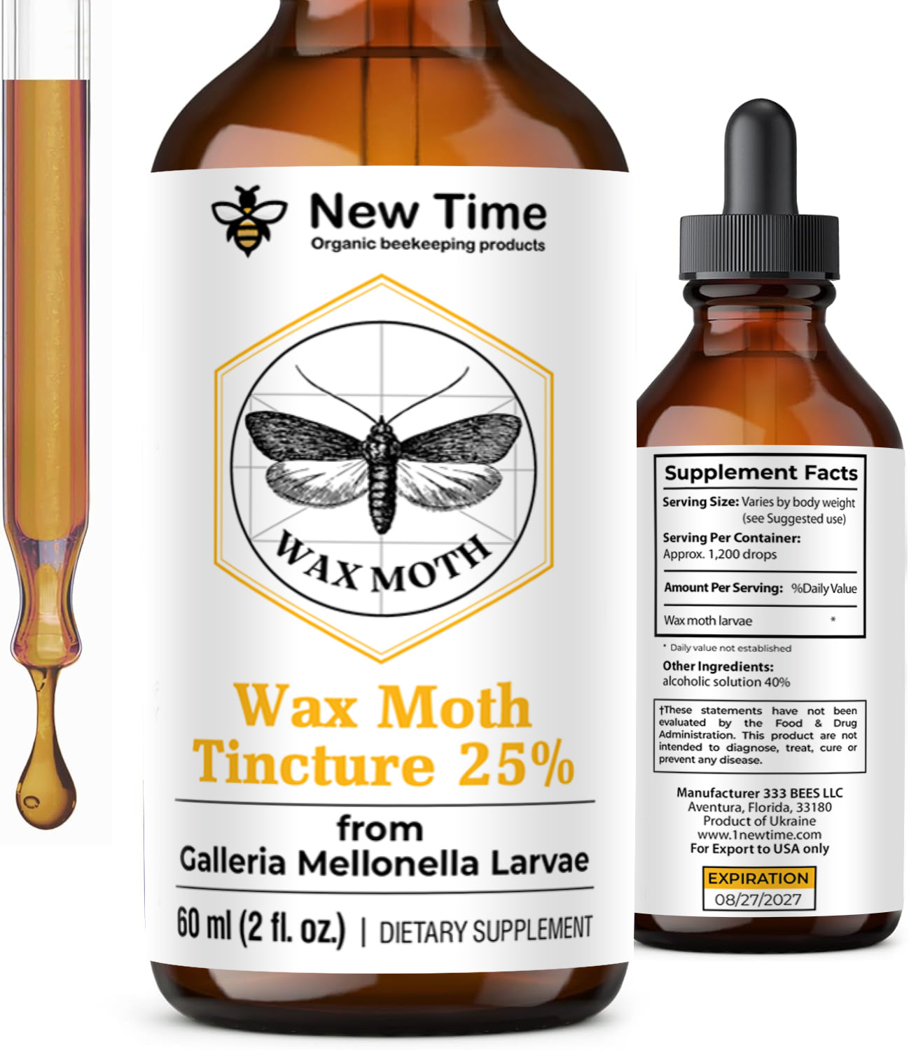 Wax Moth Larvae Tincture – 25% Galleria mellonella Extract, 60 ml